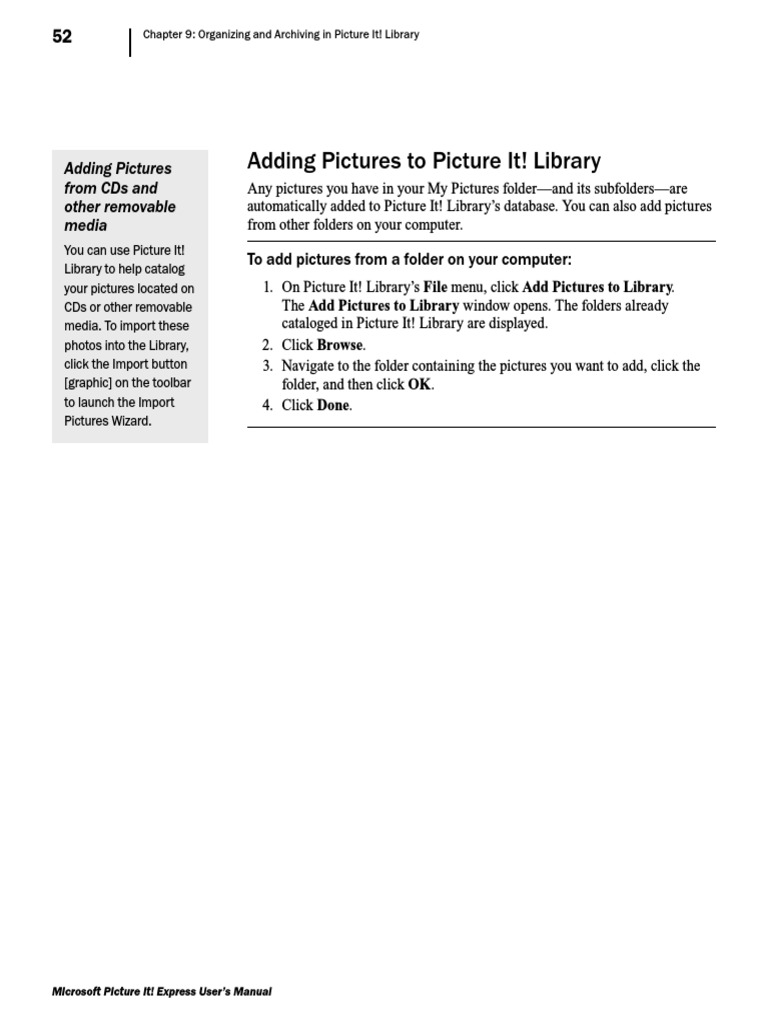 Adding Pictures To Picture It! Library: Adding Pictures From Cds and Other Removable Media | PDF ...