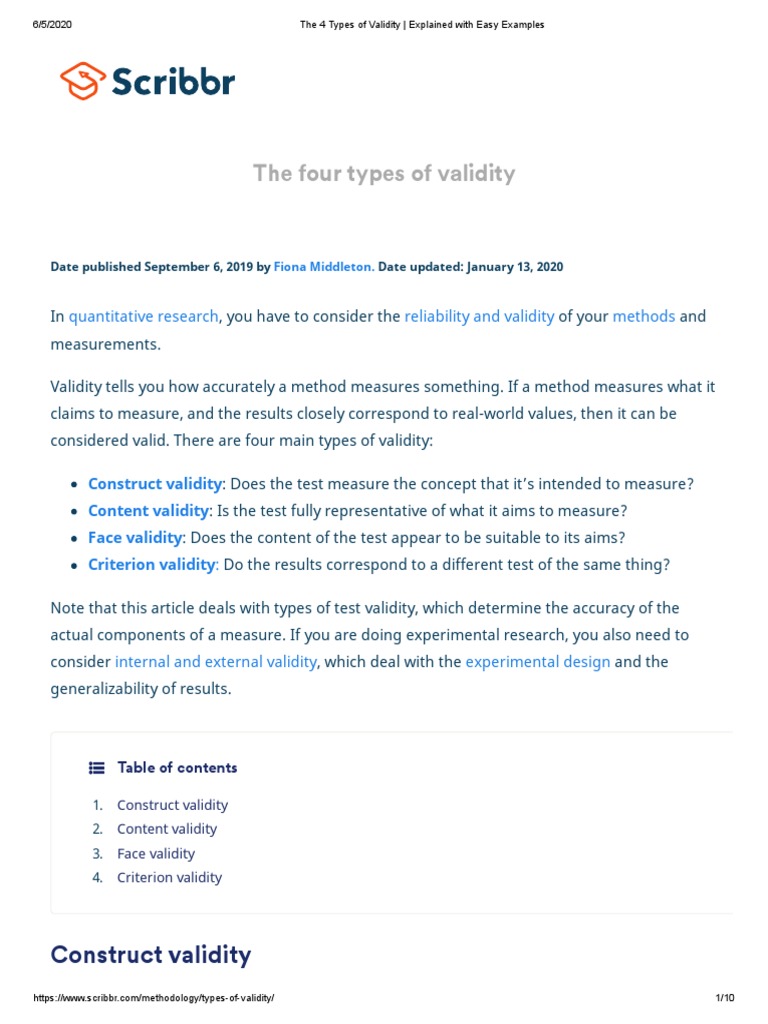 The 4 Types of Validity - Explained With Easy Examples | PDF | Validity ...