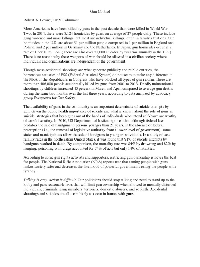 Gun Control Rhetorical Analysis | PDF | Gun Control | Gun Politics In ...