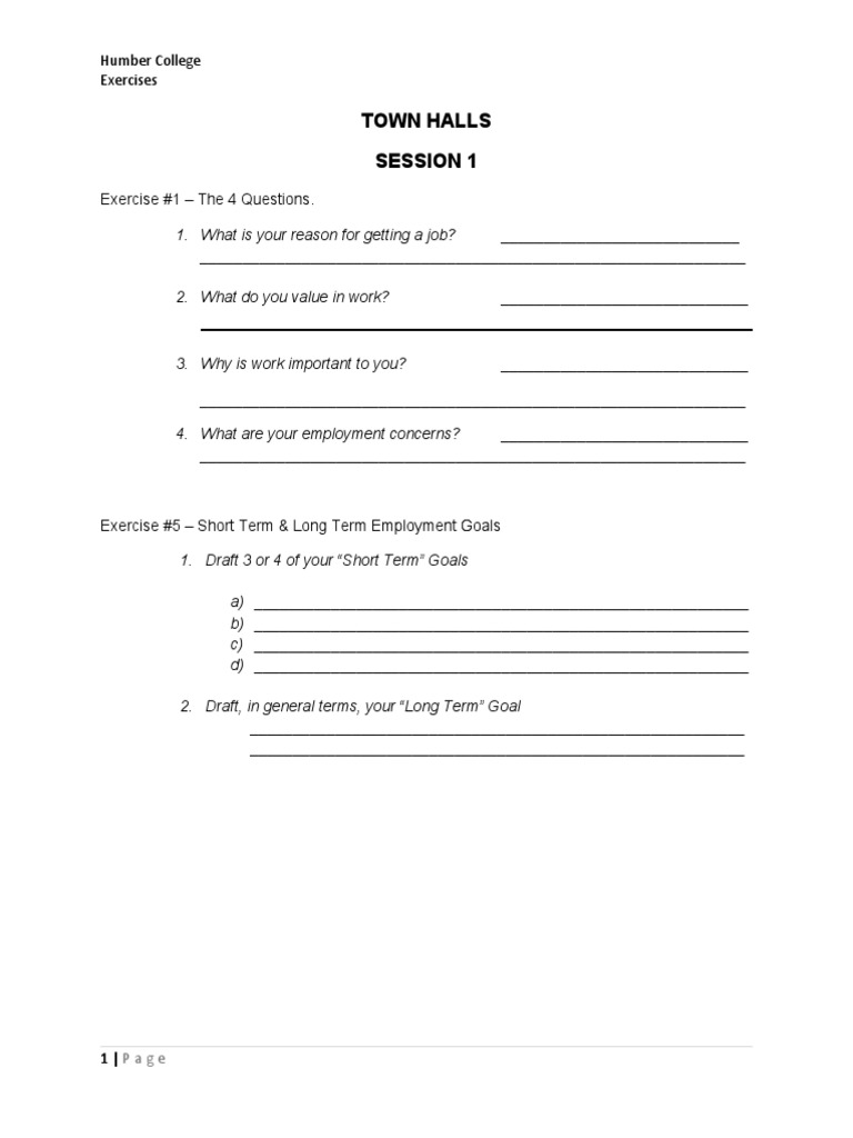 Town Halls Session 1: Humber College Exercises | PDF