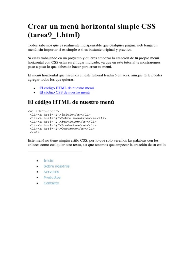 Crear un menú horizontal en CSS | PDF | Hojas de estilo en cascada | HTML
