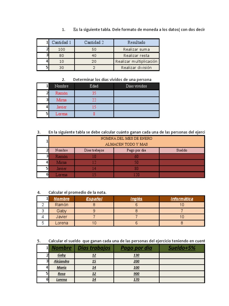 Ejercicios Basicos de Excel | PDF