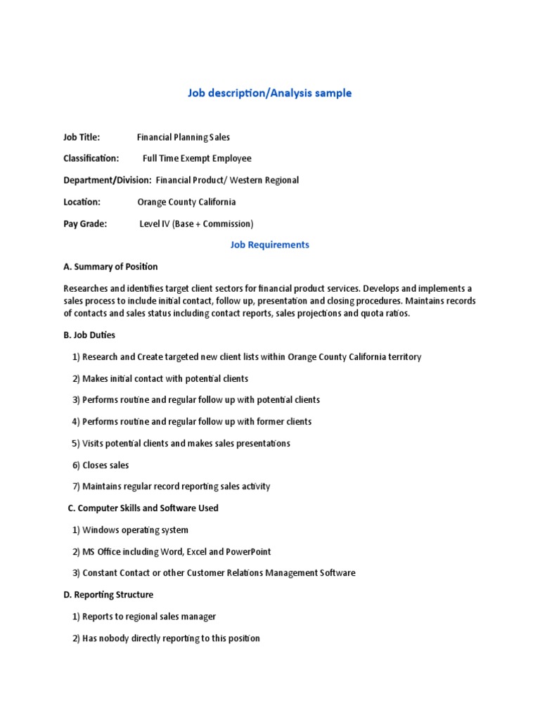 Job Description/analysis Sample | PDF | Career & Growth | Business