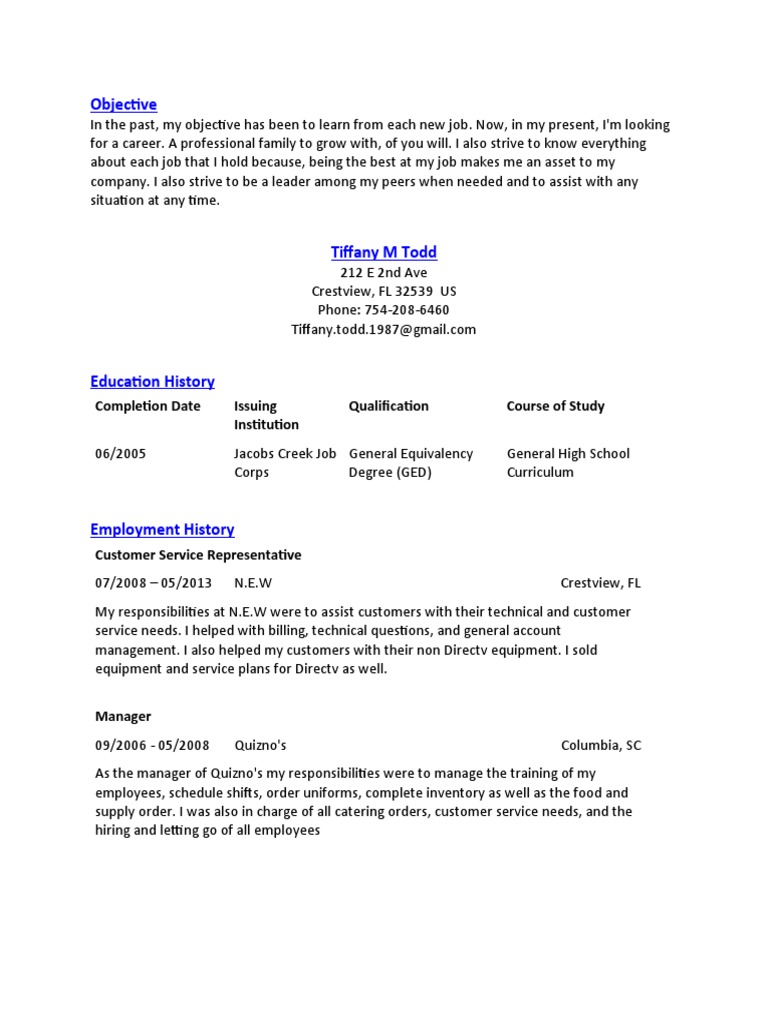 Objective: Completion Date Issuing Institution Qualification Course of ...