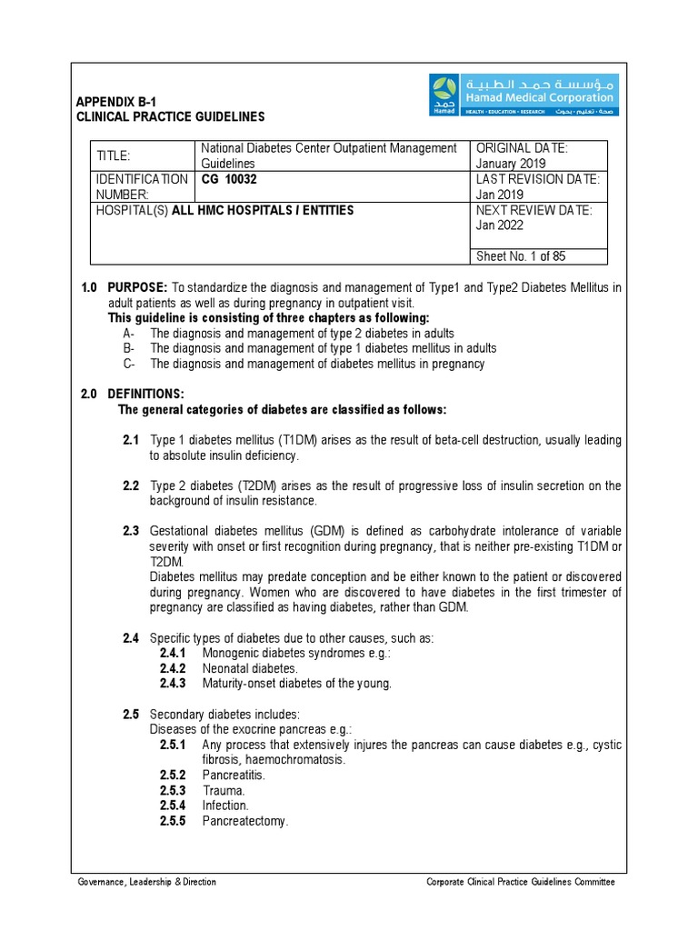 Diabetes Mellitus Care in Outpatient Setting Guideline - HMC | PDF ...