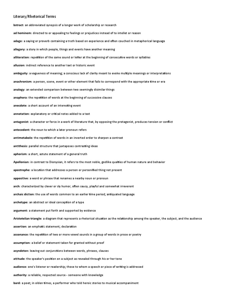 Literary Vocab | PDF | Rhetoric | Sentence (Linguistics)
