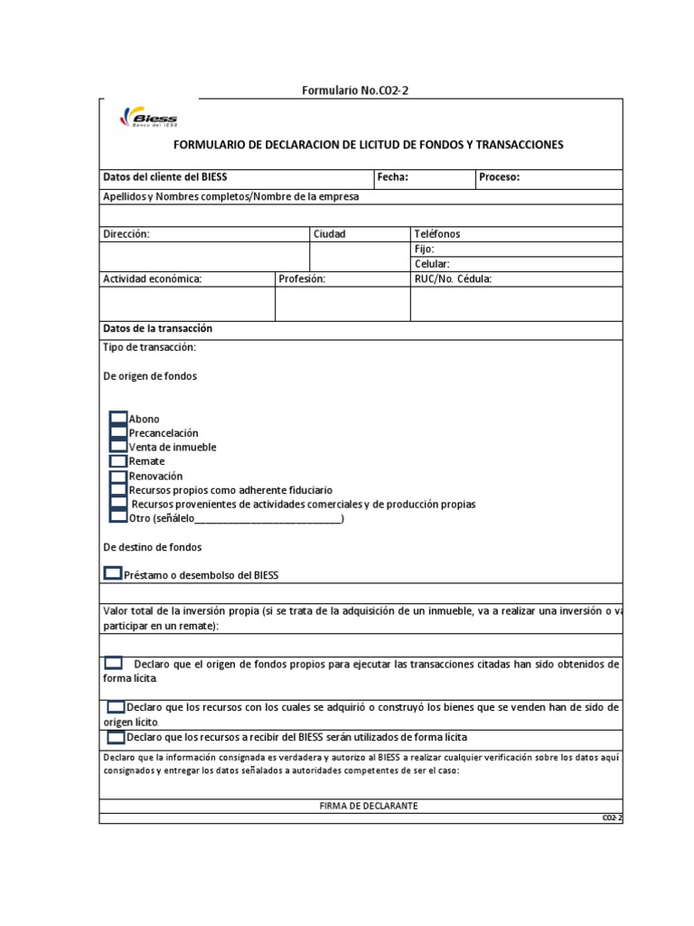 Formulario Declaración Licitud Fondos Transacciones | PDF | Derecho