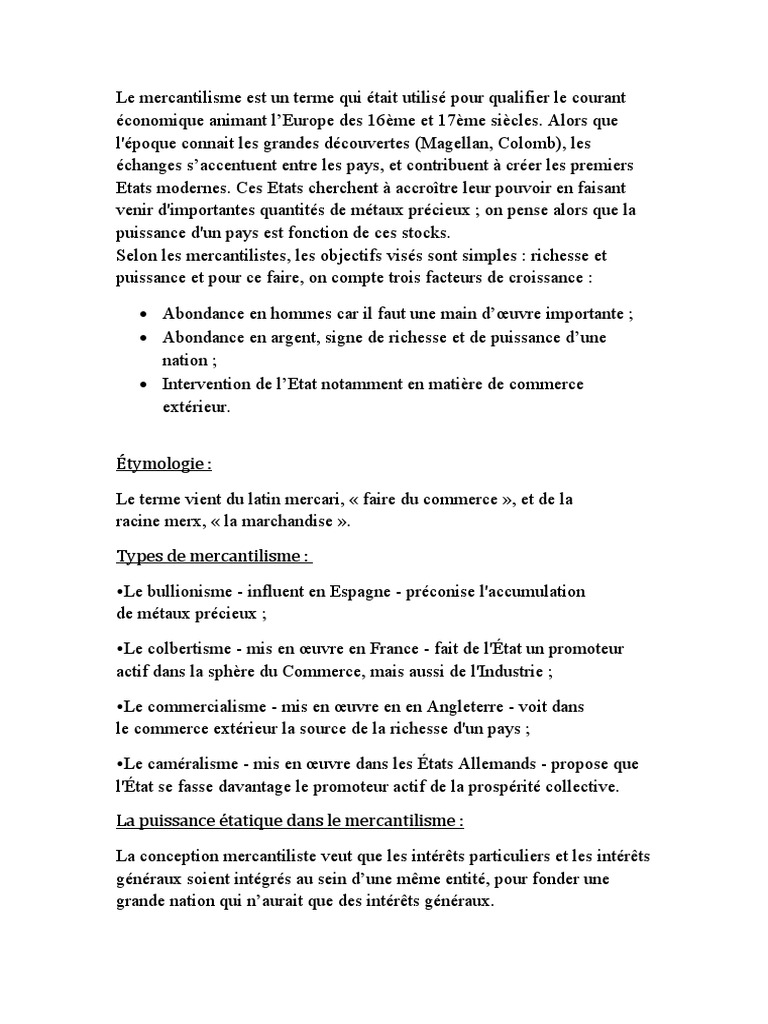 Comprendre le mercantilisme en Europe | PDF | Mercantilisme | Richesse