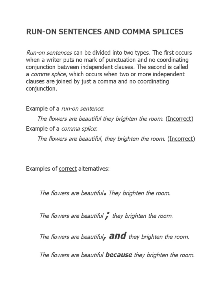 Fixing Run-On Sentences & Comma Splices | PDF | Language Arts & Discipline