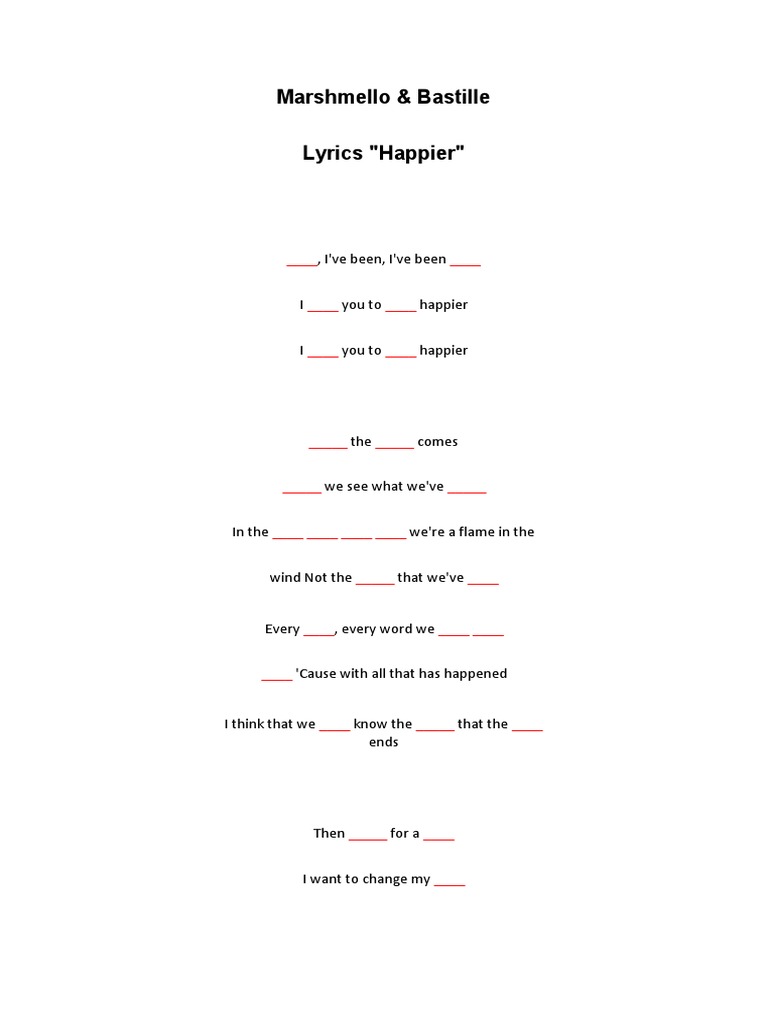 Marshmello & Bastille Lyrics "Happier" | PDF