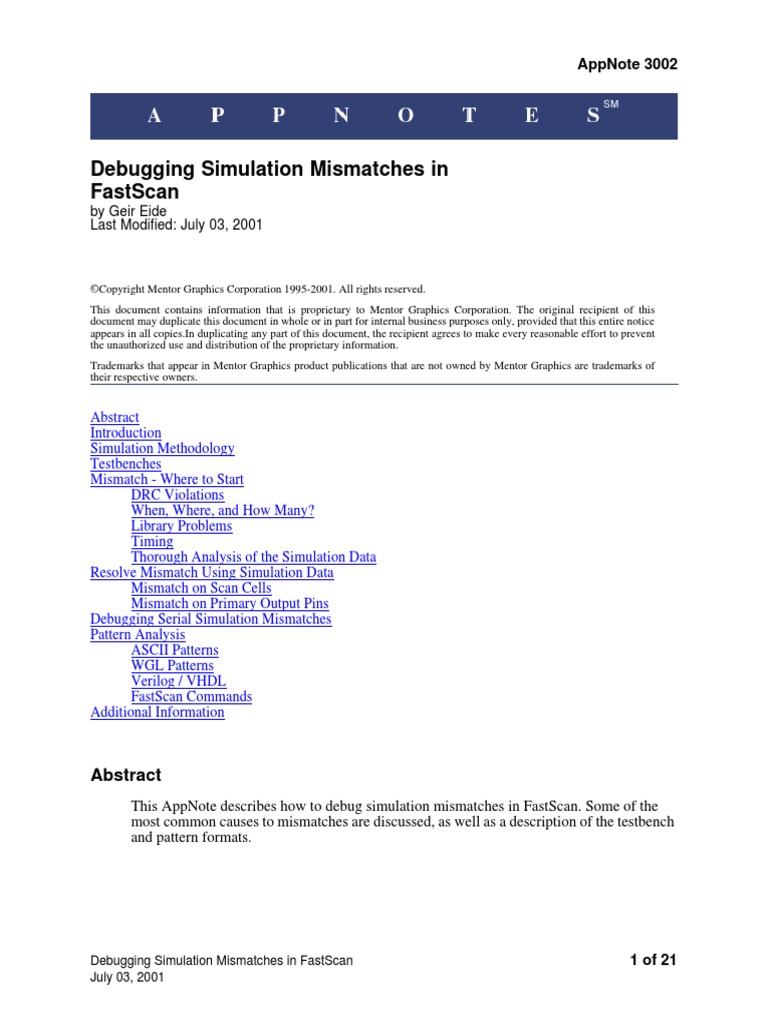 Debugging Simulation Mismatches in Fastscan: by Geir Eide Last Modified: July 03, 2001 | PDF ...