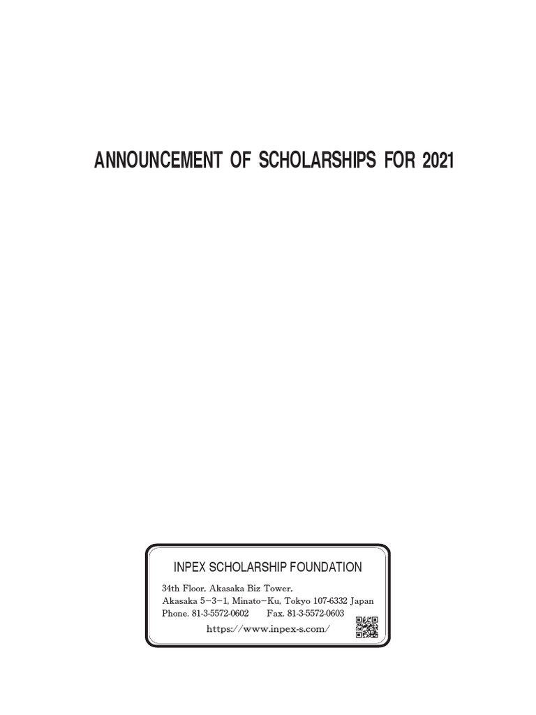 Announcement of Scholarships For 2021: Inpex Scholarship Foundation ...