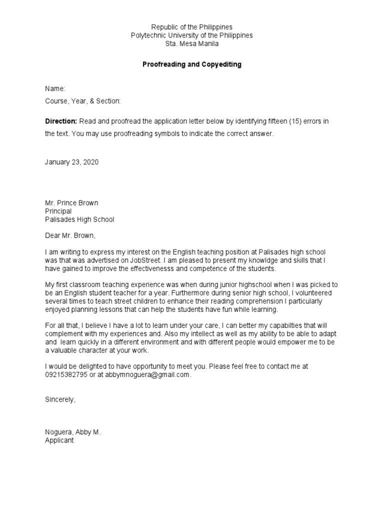 Application Letter | PDF | Reading Comprehension | Proofreading