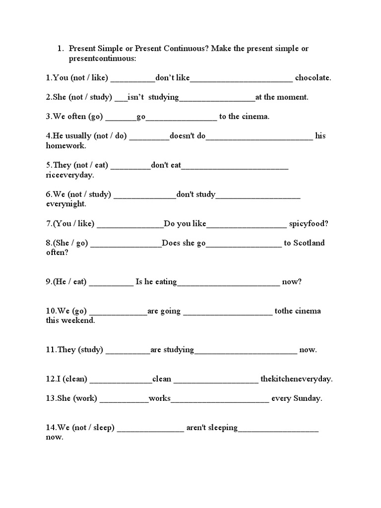 Exercitii Present Simple Si Present Simple Continuous | PDF