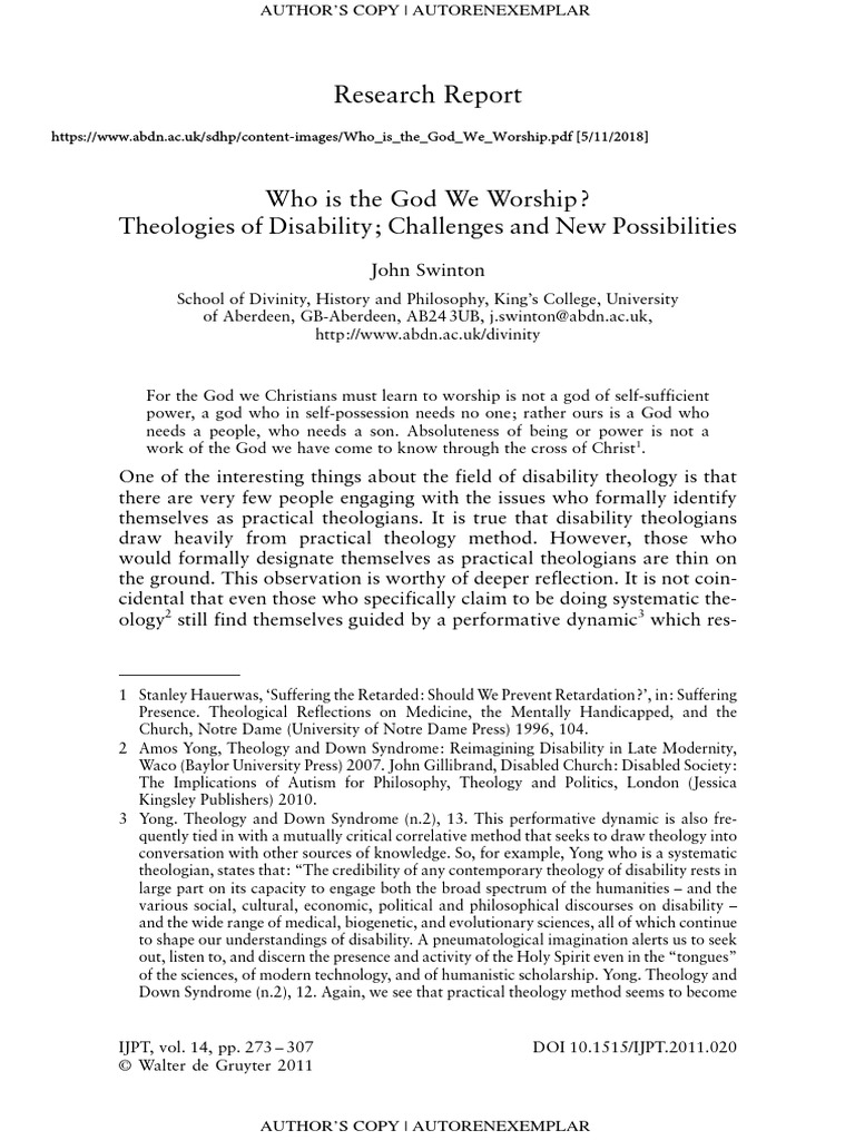 Who Is The God We Worship? Theologies of Disability Challenges and New ...