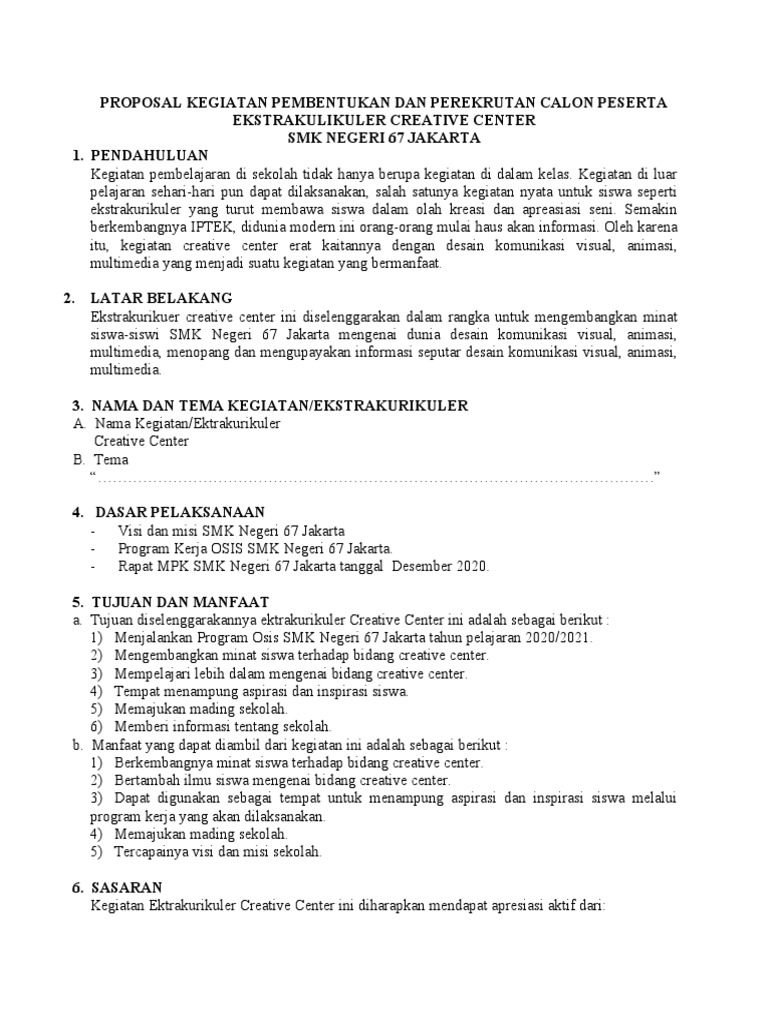 Proposal Ekskul Creative Center | PDF | Seni