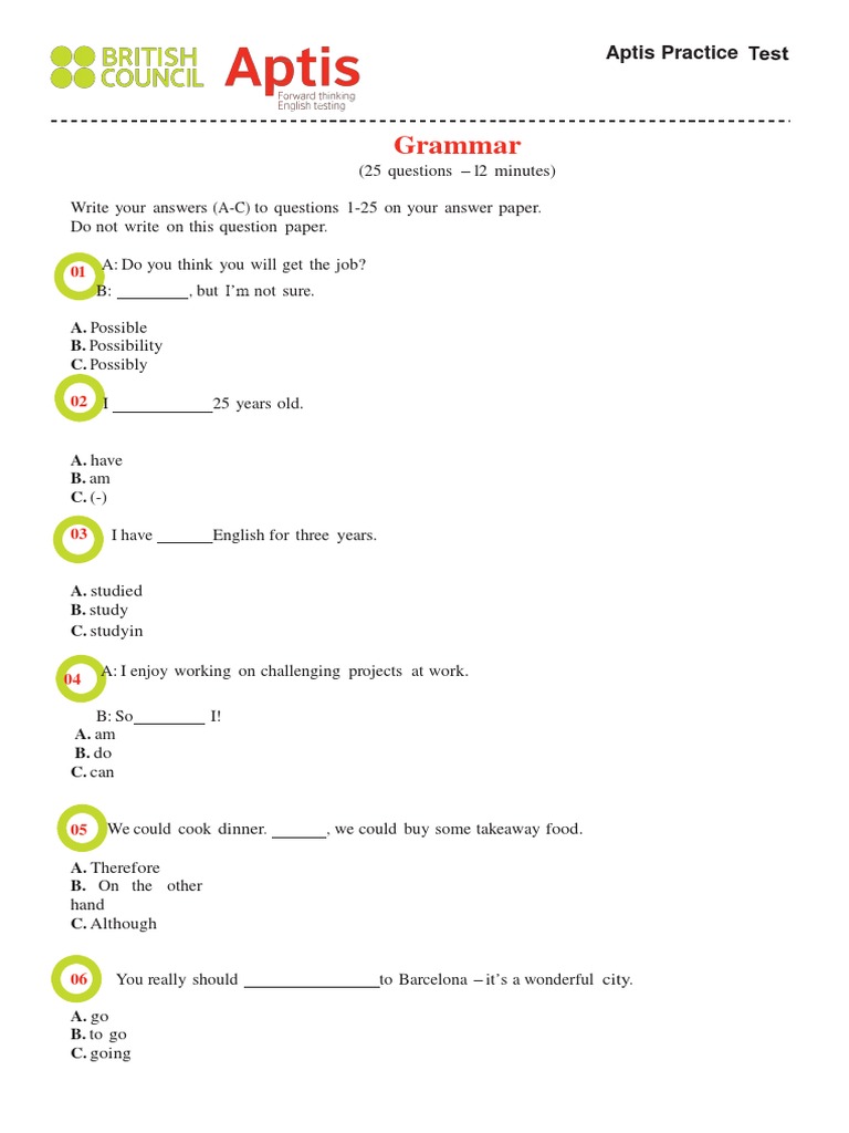 Grammar: A. Possible B. Possibility C. Possibly | PDF