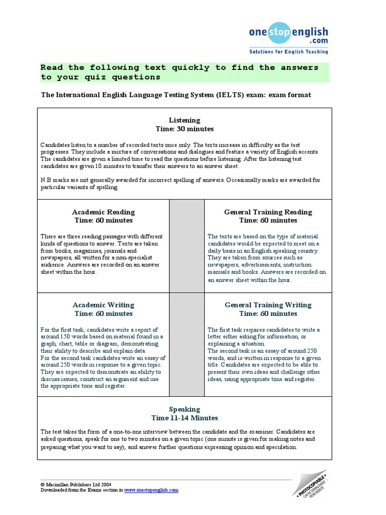 Ielts Exam Format PDF | PDF