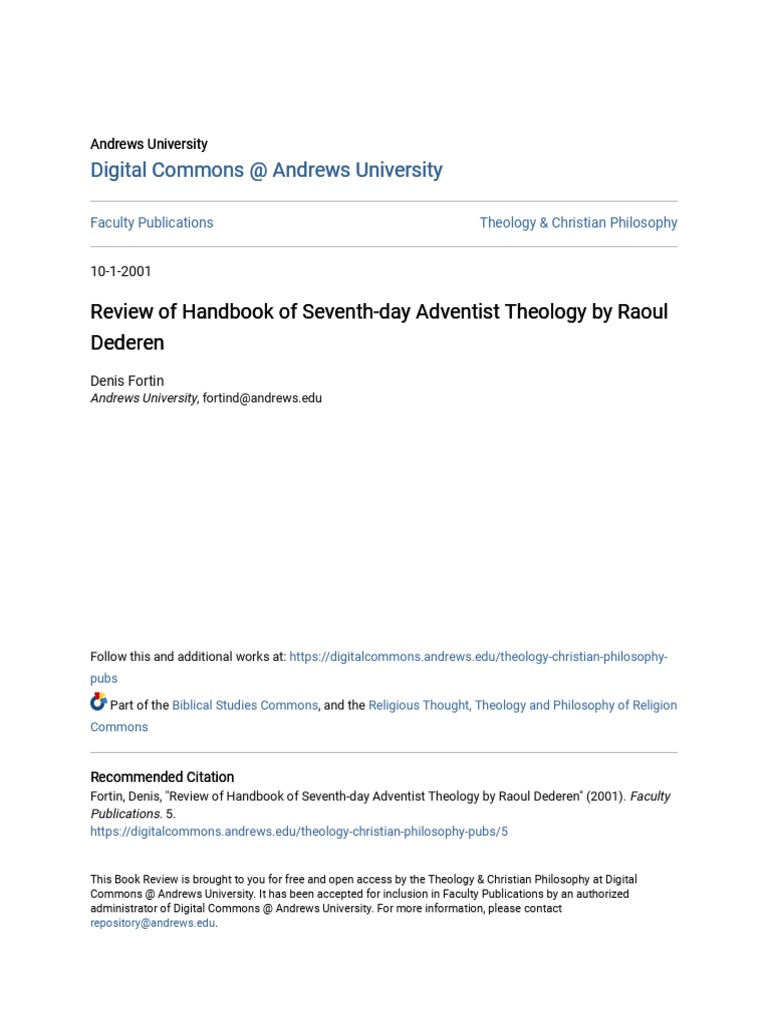 Book Review On Sda Handbook | PDF | Seventh Day Adventist Church | Theology