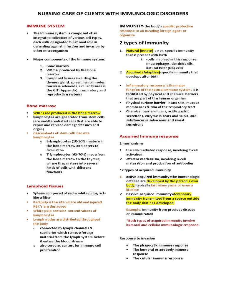 Nursing Care of Clients With Immunologic Disorders: Immune System | PDF ...