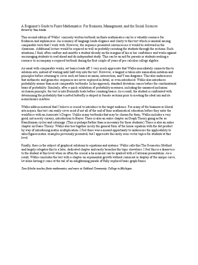 A Beginner's Guide To Finite Mathematics | PDF | Matrix (Mathematics ...