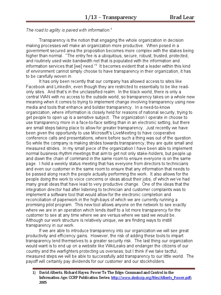Enhancing Organizational Transparency | PDF | Transparency (Behavior ...