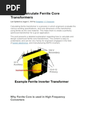 Ferrite Core Transformer Calculation