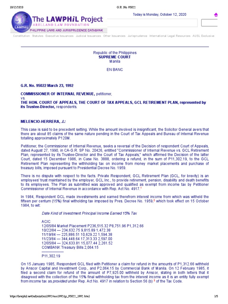 CIR v. CA, 207 SCRA 487 (1992) PDF | PDF | Withholding Tax | Trust Law