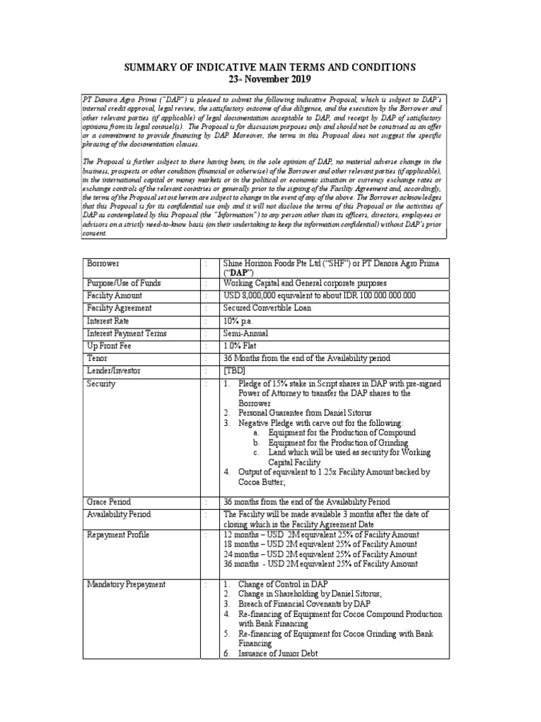 Dap Term Sheet | Download Free PDF | Loans | Refinancing