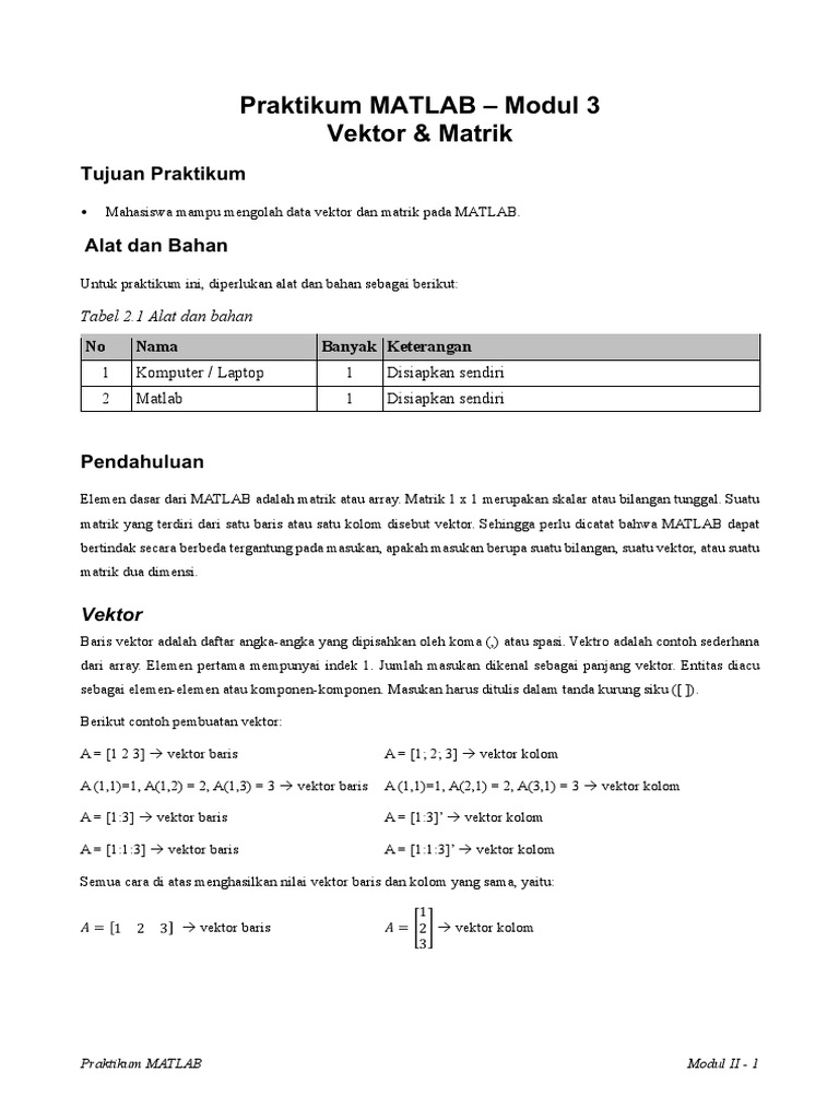 Praktikum MATLAB: Vektor & Matriks | PDF
