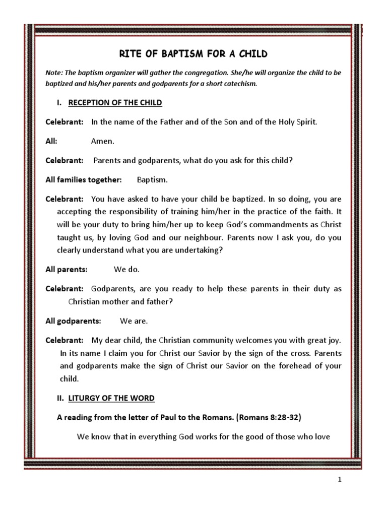 Rite of Baptism For A Child | Download Free PDF | Baptism | Godparent