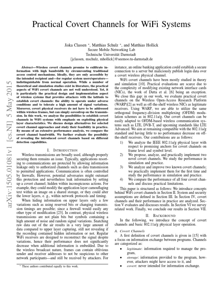 Practical Covert Channels For WiFi Systems | Download Free PDF ...