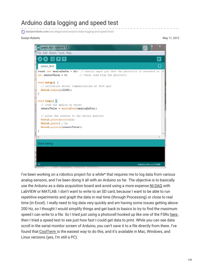 Arduino Data Logging And Speed Test Pdf Arduino Computing