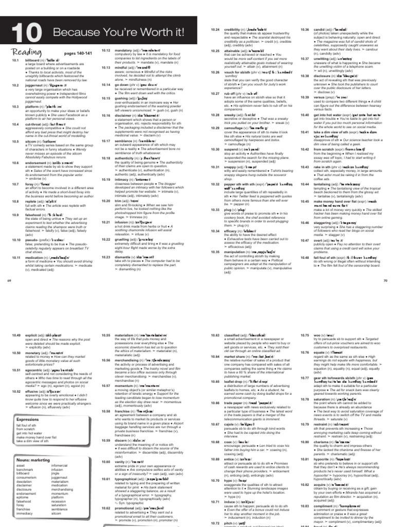 HQ - SAT - 05.12.20 - CLOSE UP C2 UNIT 10 Wordlist | PDF | Consumerism