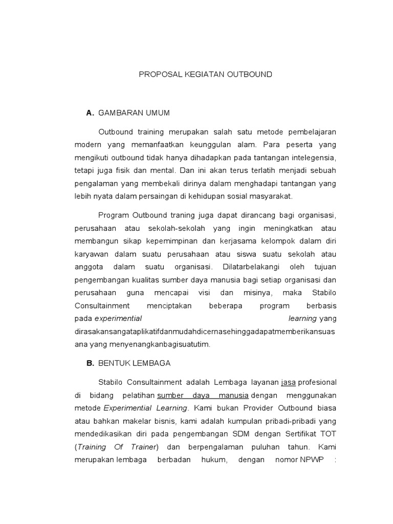 Proposal Kegiatan Outbound | PDF
