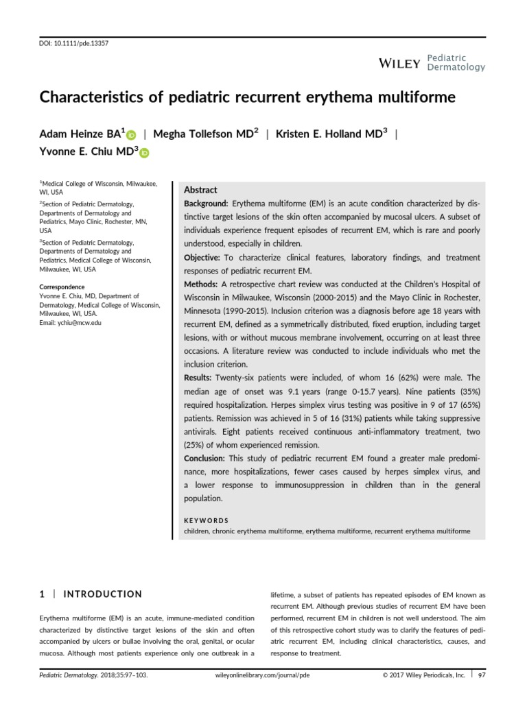 Characteristics of Pediatric Recurrent Erythema Multiforme | PDF ...