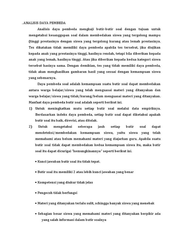 Analisa Daya Pembeda | PDF