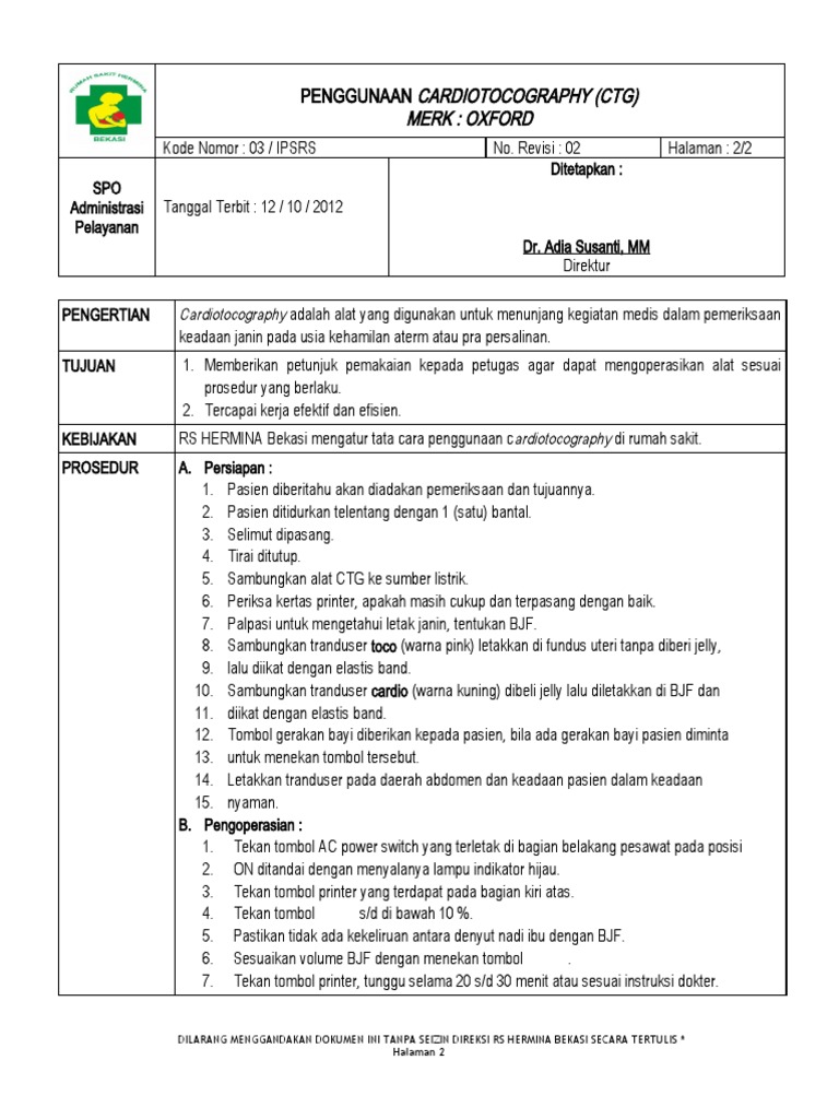 SPO Penggunaan CTG | PDF