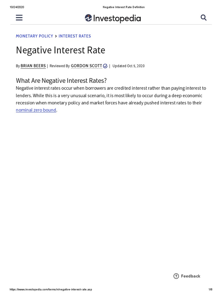 Negative Interest Rate Definition PDF | PDF | Interest Rates | Deflation