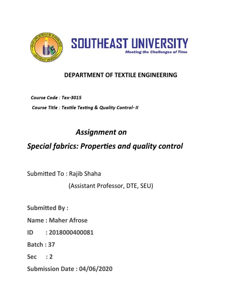 Assignment On Special Fabrics: Properties and Quality Control | PDF ...