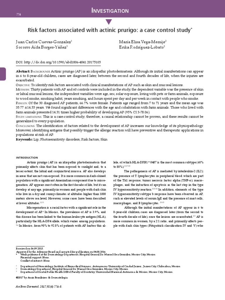 Risk Factors Associated With Actinic Prurigo: A Case Control Study ...