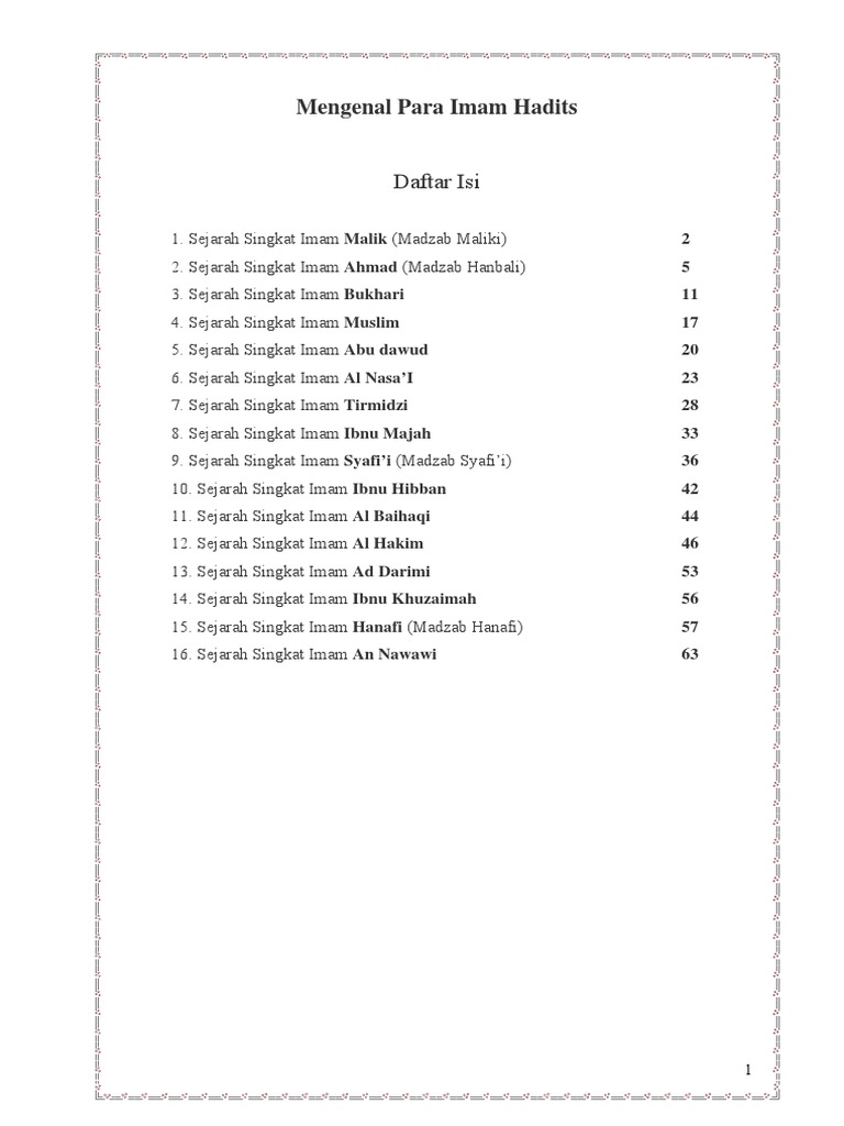 Para Imam Hadits - (Sejarah para Imam & Biografi para Imam) | PDF