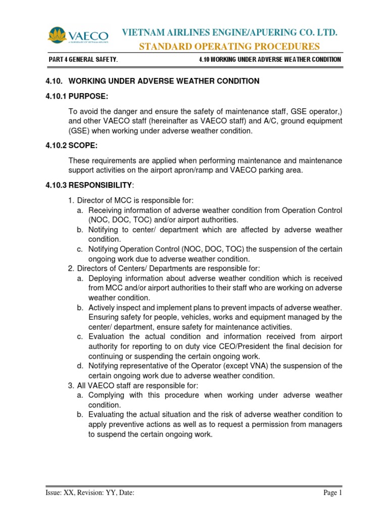 NEW SOP 4.10 Working Under Adverse Weather Condition R6 Final | PDF ...