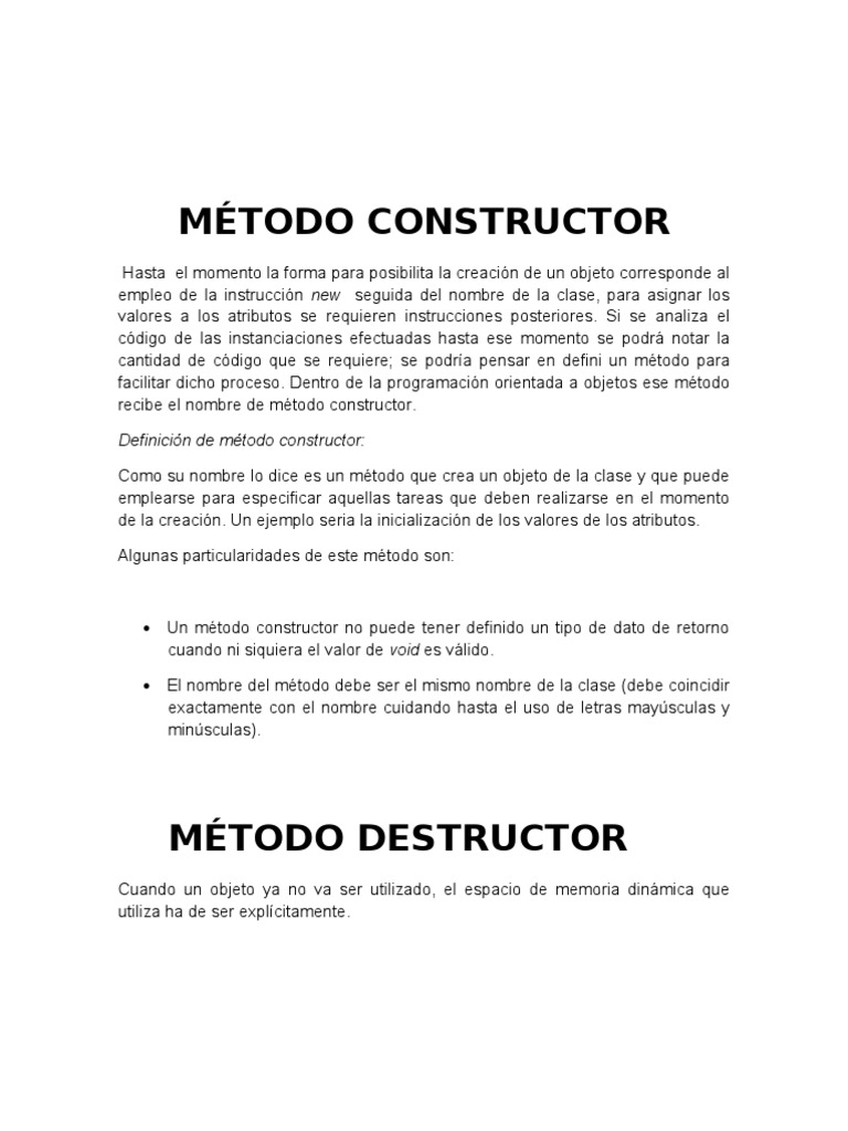Método Constructor Y Destructor Pdf Objeto Informática Constructor Programación