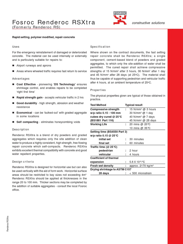 Fosroc Renderoc Rsxtra | PDF | Concrete | Economic Sectors