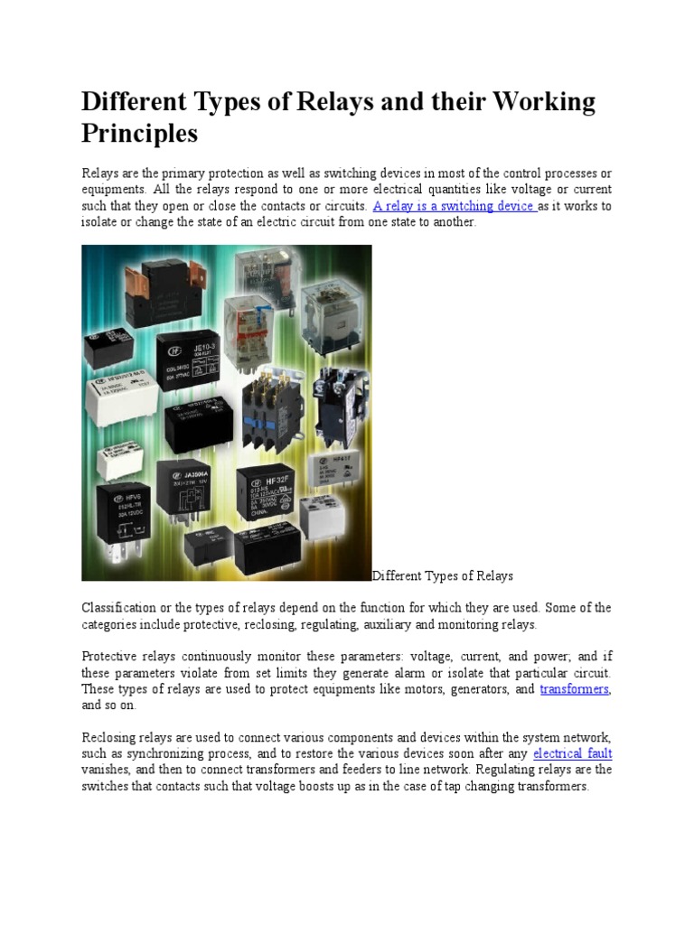 Different Types of Relays and Their Working Principles | PDF | Relay ...