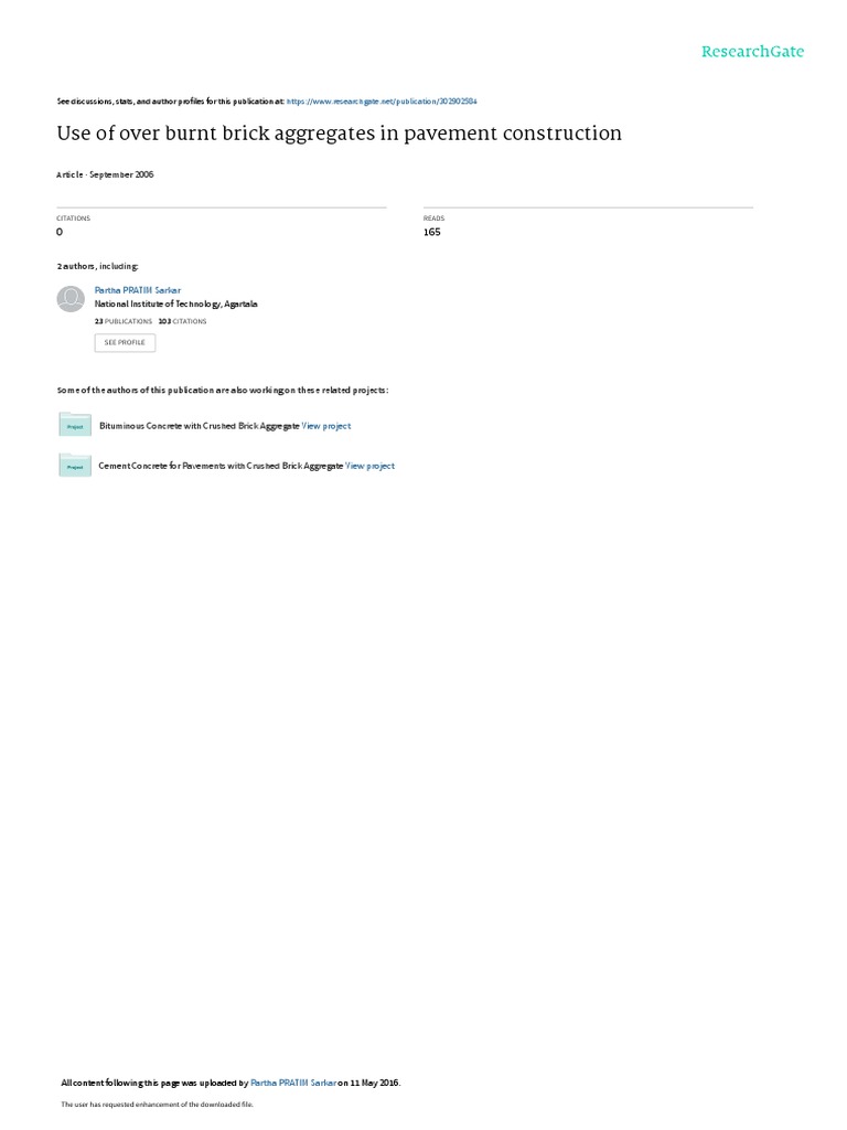 Use of Over Burnt Brick Aggregates in Pavement Construction: September ...