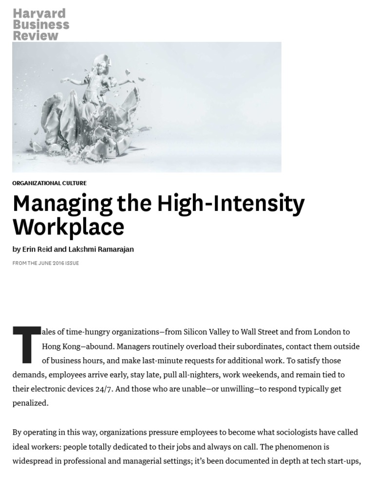 Managing The High-Intensity Workplace | PDF | Organizational Culture ...