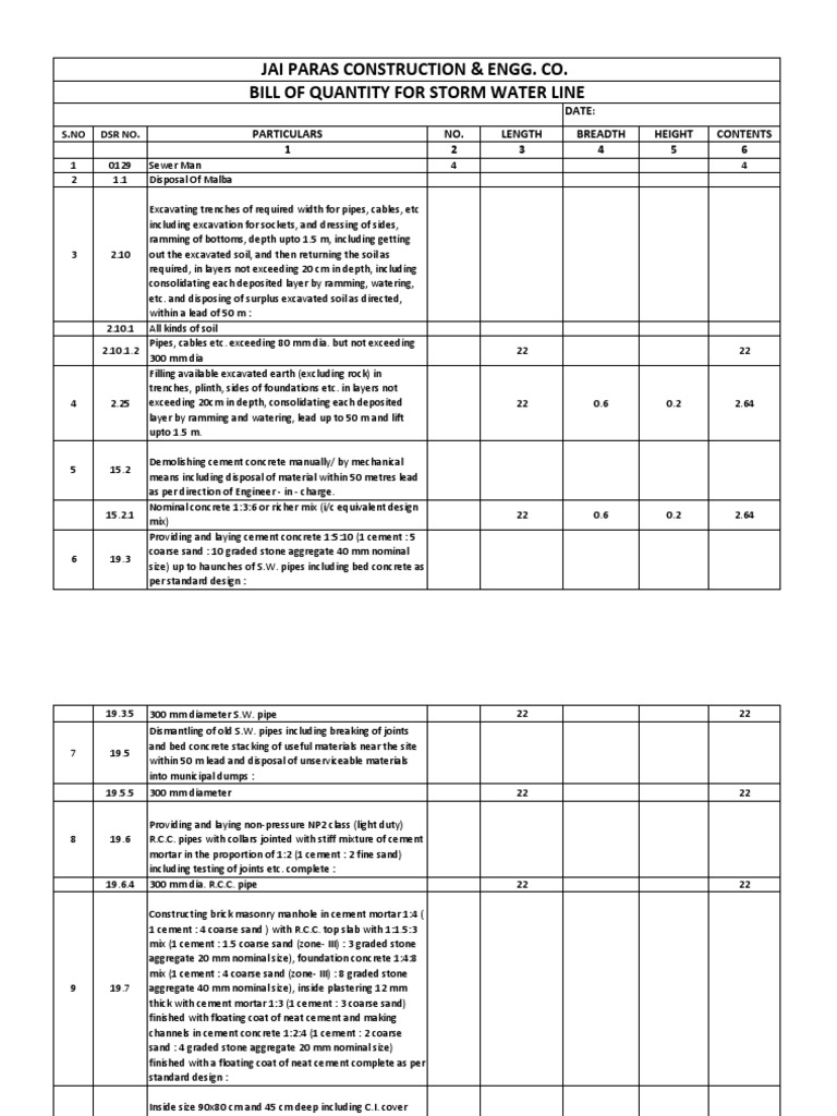 Storm Water Line Boq | PDF | Concrete | Mortar (Masonry)