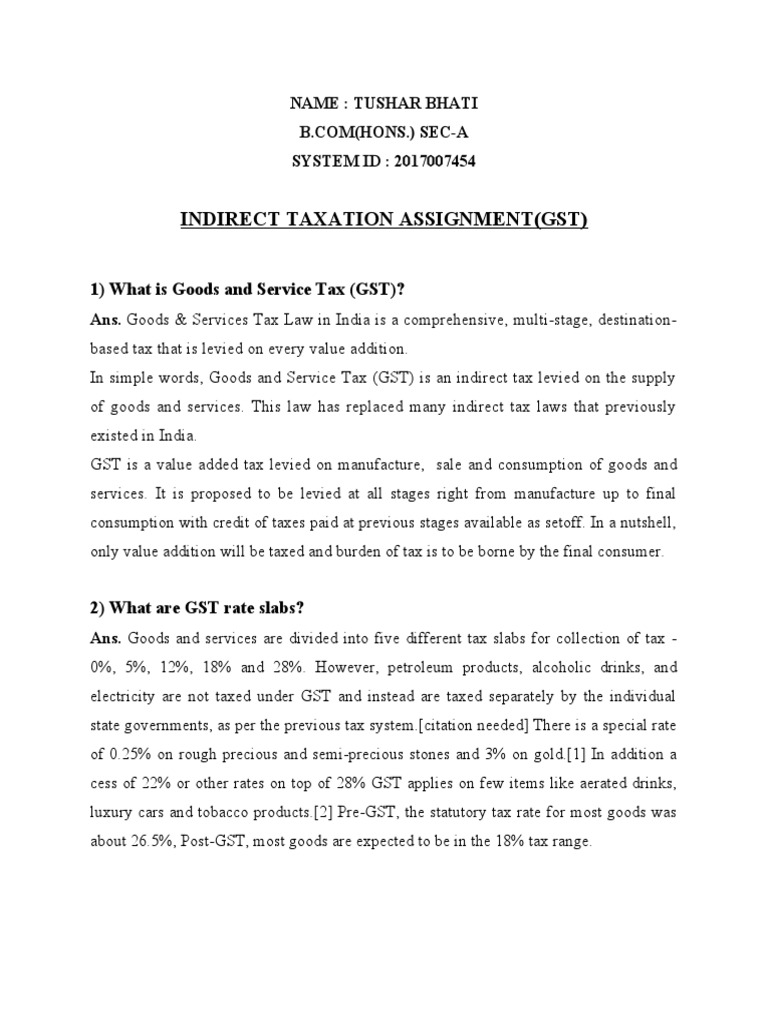 Assignment On GST | PDF | Excise | Taxation